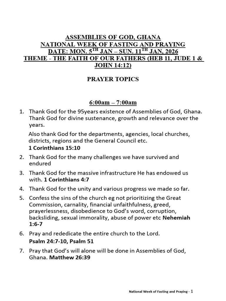 Prayer Topics - January 2026 Departmental and Regional Zoom Prayer ...