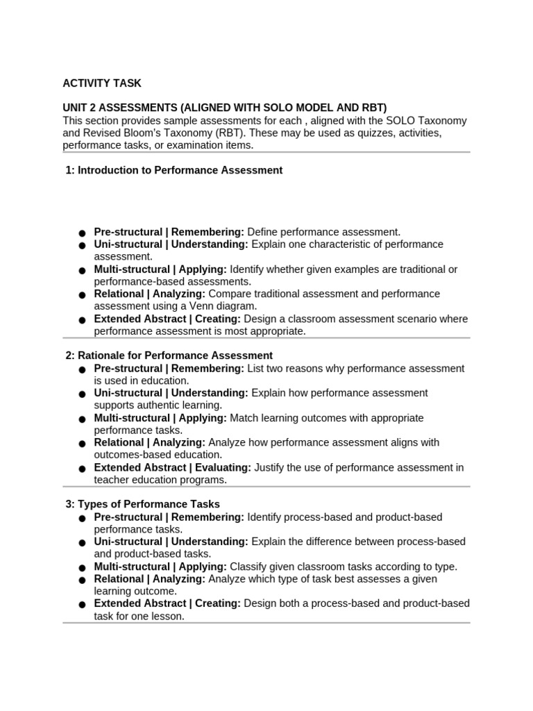 Unit 2 Performance Assessment | PDF | Learning | Rubric (Academic)