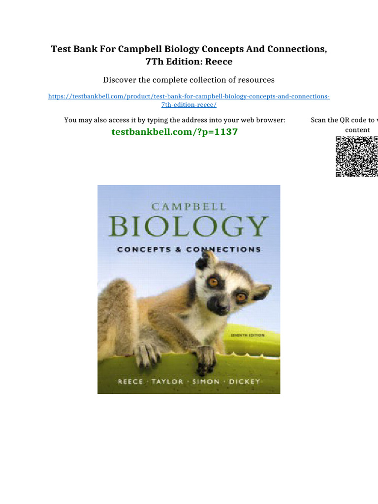 Test Bank for Campbell Biology Concepts and Connections, 7th Edition ...