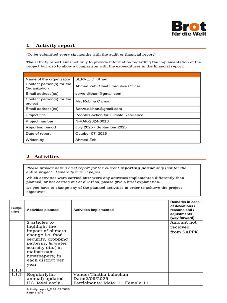 Progress report-PLRP-PACR-July-September 2025 (1) | PDF | Emergency ...