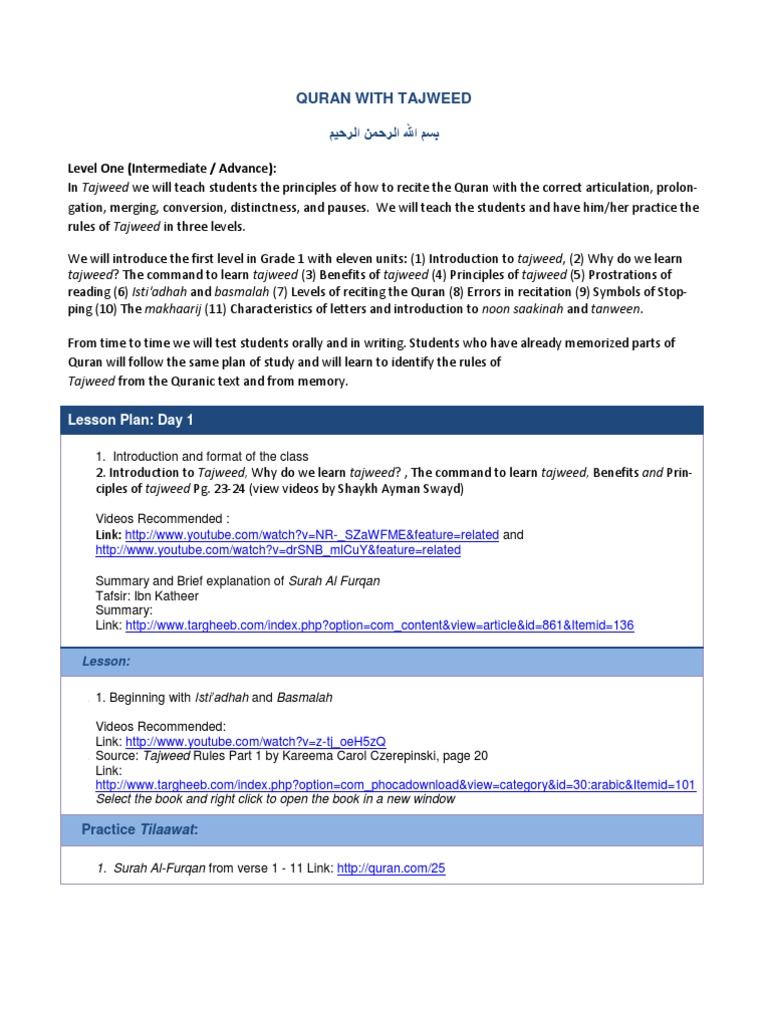 Quran Tajweed Lesson Plans | PDF | Quran | Islam