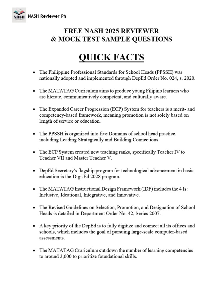 Free Nash Reviewer & Mock Test 2025 | PDF | Curriculum | Teachers