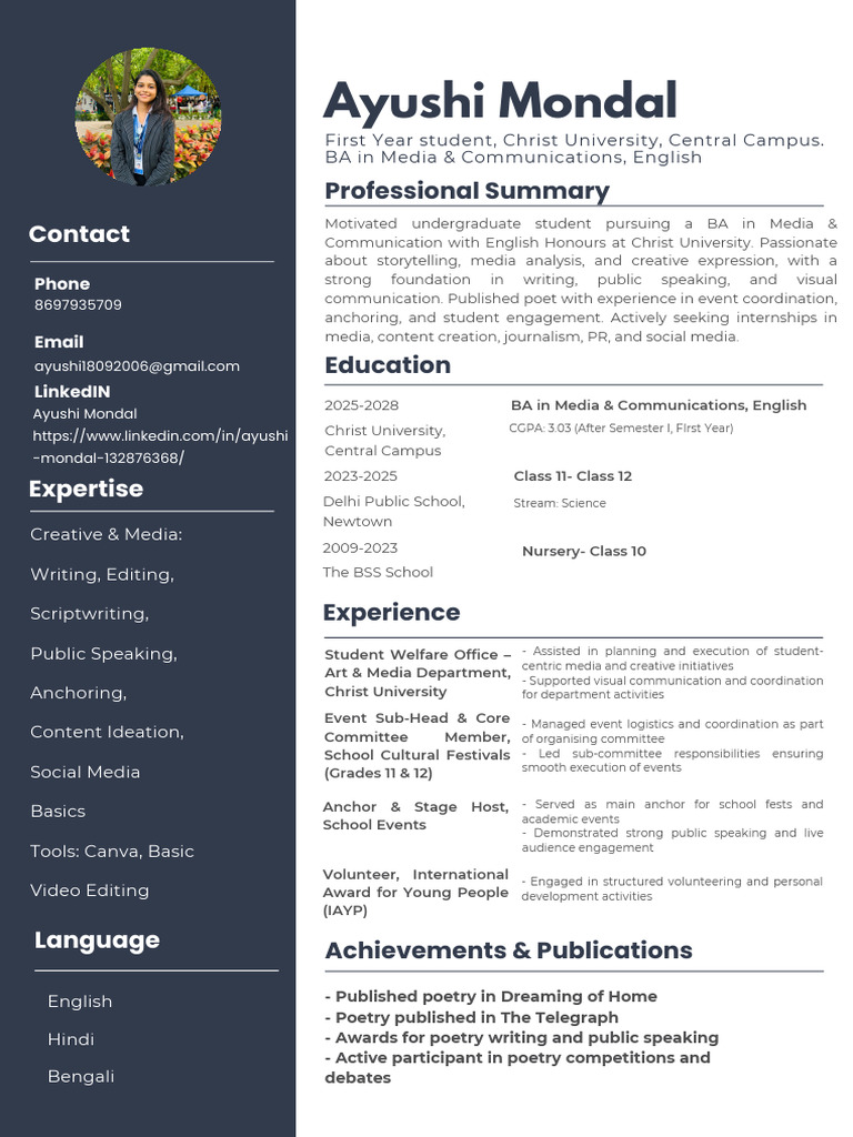 Ayushi Mondal CV-3 | PDF | Communication | Human Communication