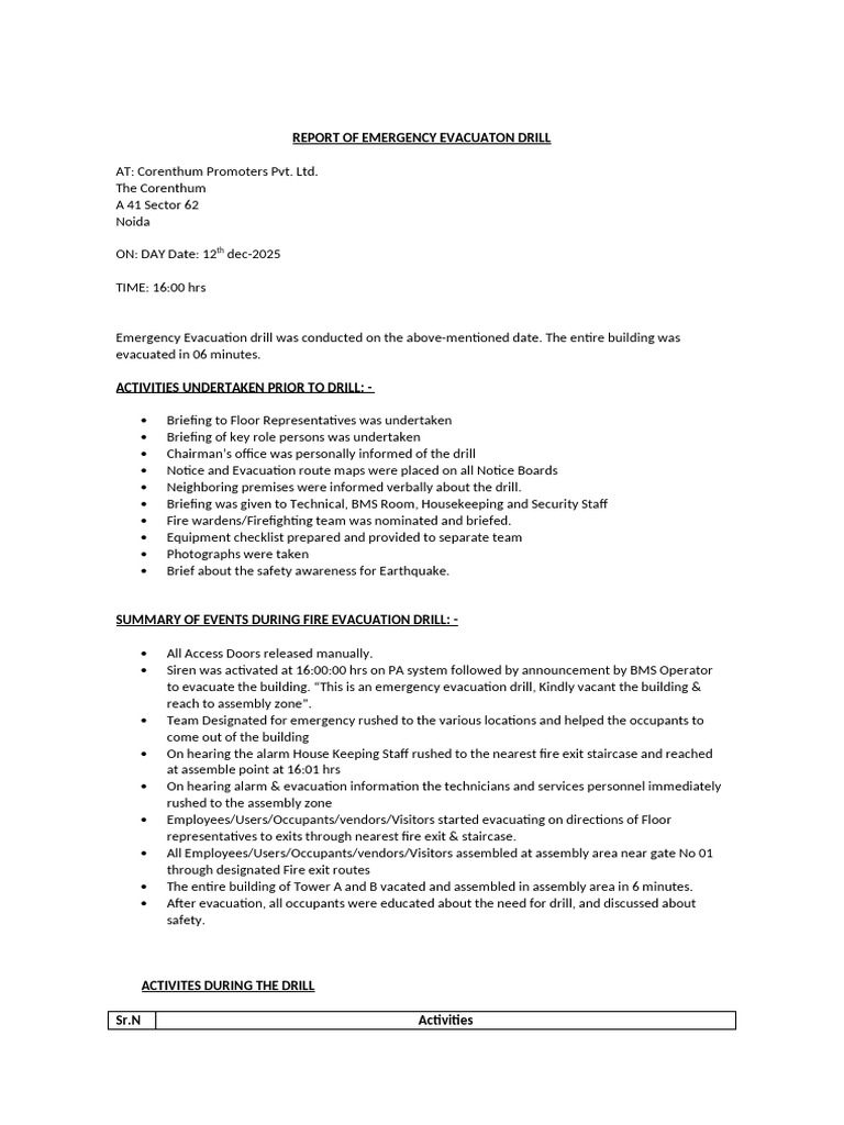 Emergency Evacuaton Drill. 12 Dec, 2025 | PDF | Emergency Evacuation ...