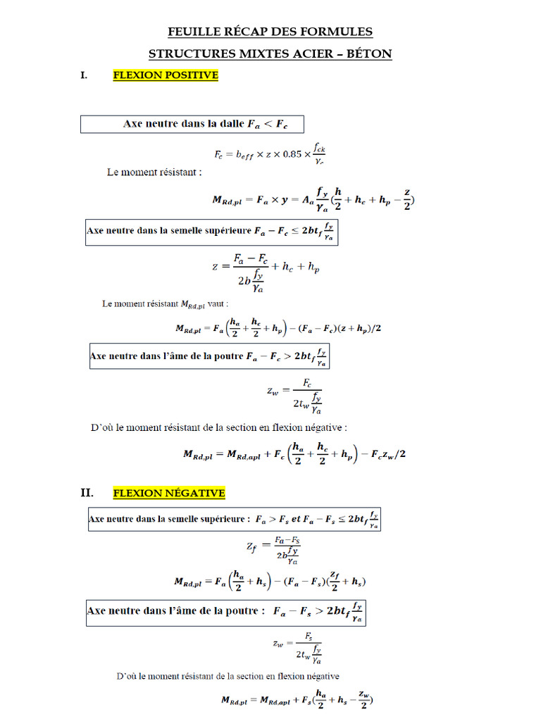 Feuille Récap Des Formules - Structures Mixtes Acier - Beton | PDF