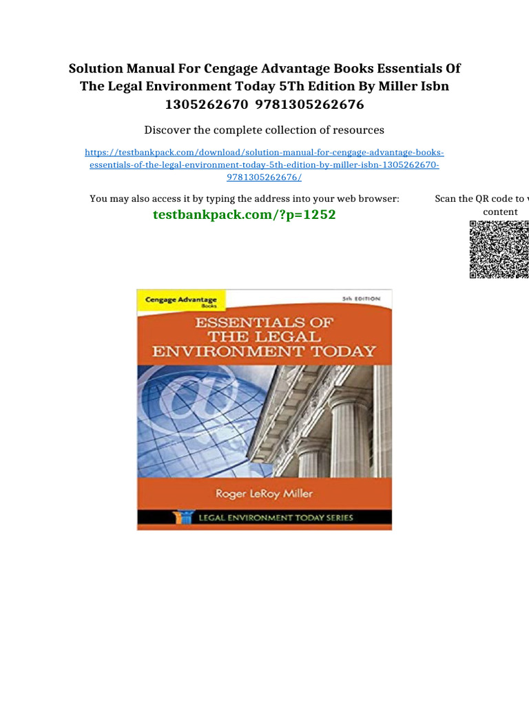Solution Manual for Cengage Advantage Books Essentials of the Legal ...