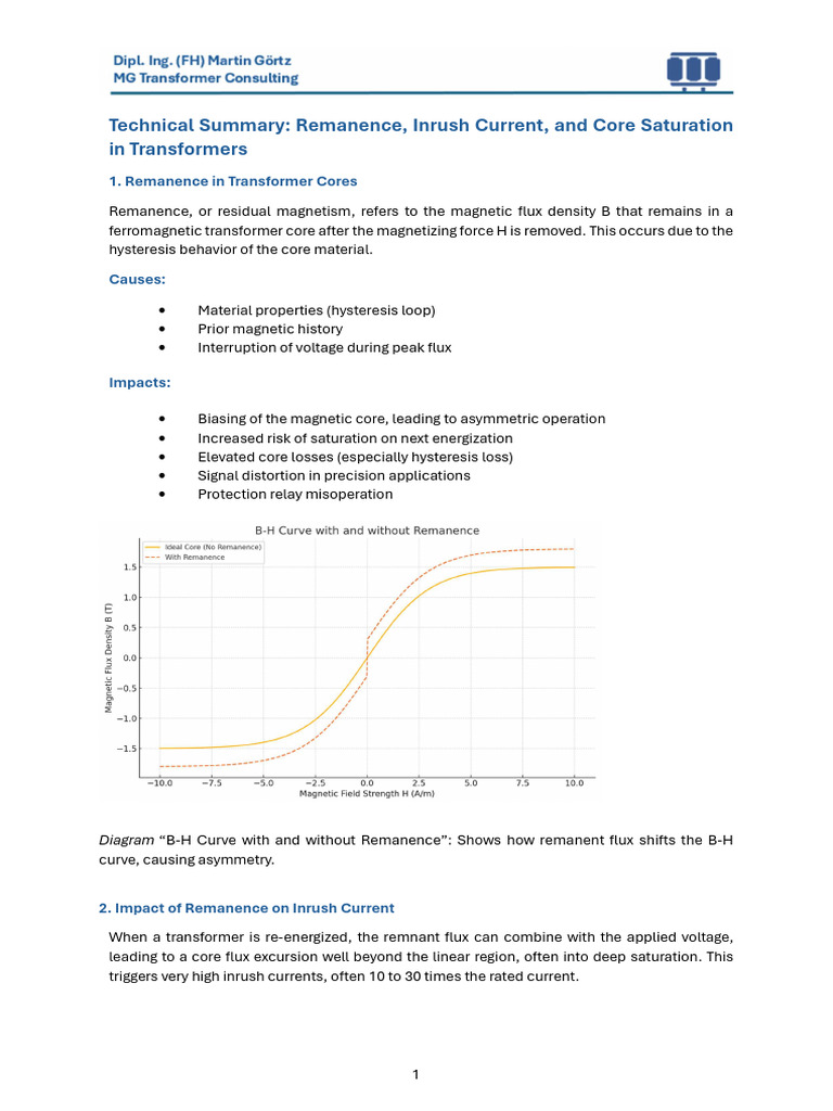 Remanence, Inrush Current & Core Saturation | PDF | Transformer ...