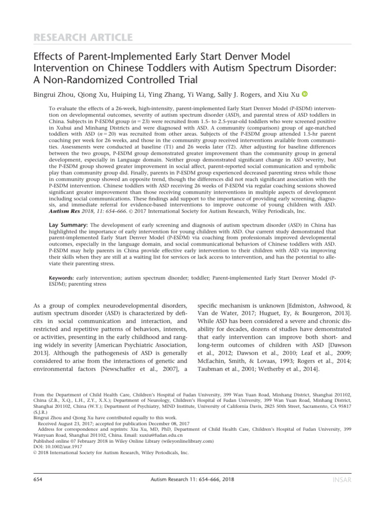 Or. Effects of Parent-Implemented Early Start Denver Model Intervention ...