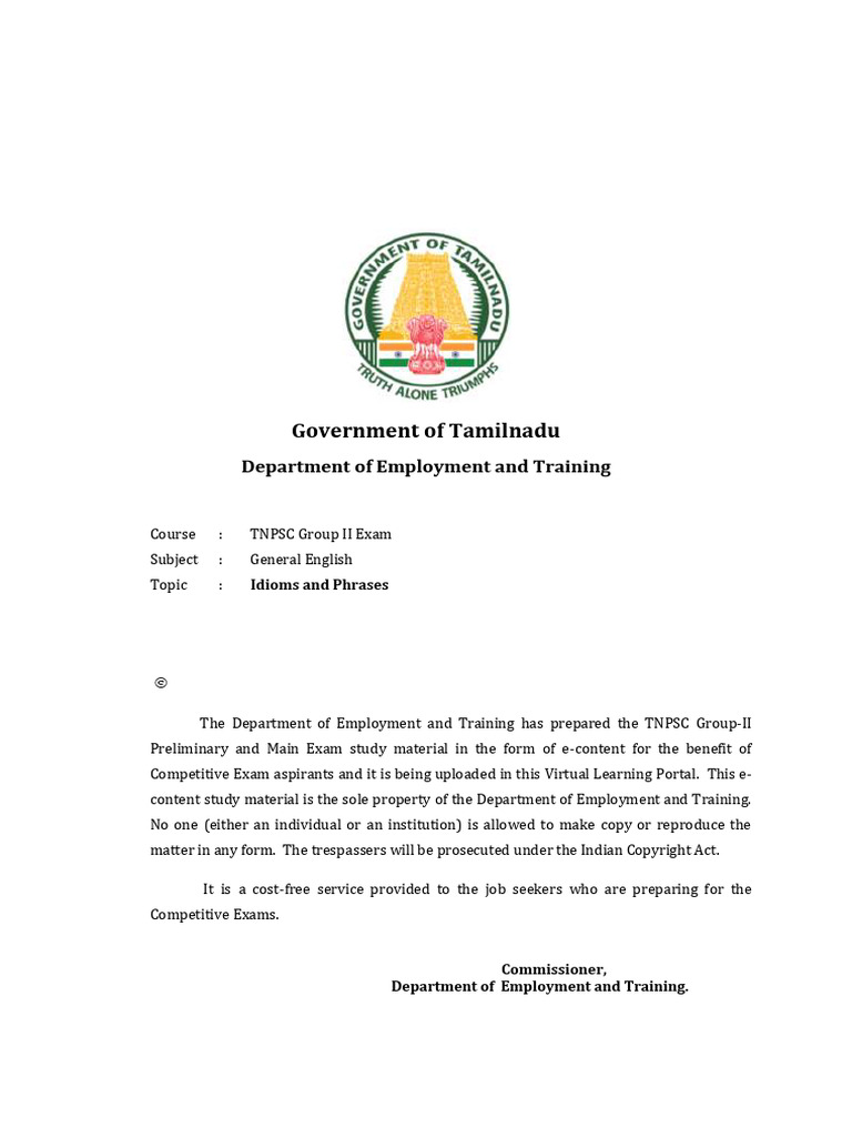 General English Part A Grammar Group 2 Govt Notes For TNPSC Group-1 ...