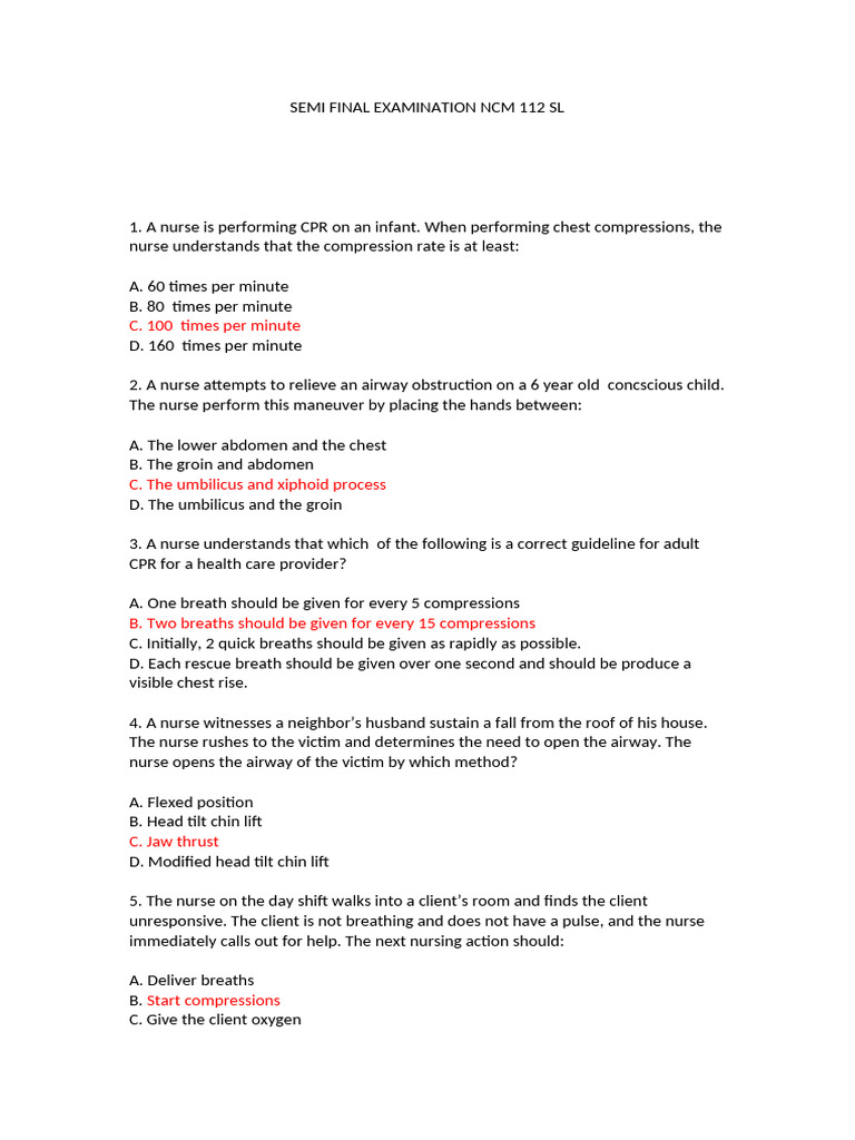 Semi Final Exam Answer Key | PDF | Cardiopulmonary Resuscitation ...