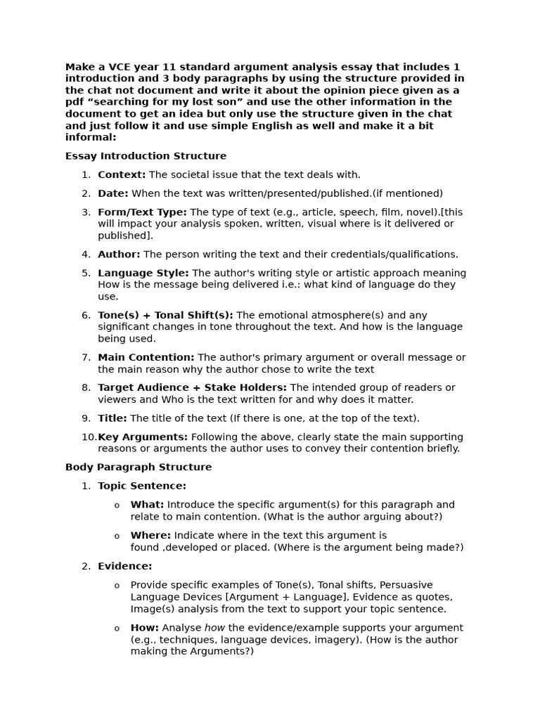 Argument Analysis Structure | PDF | Argument | Essays