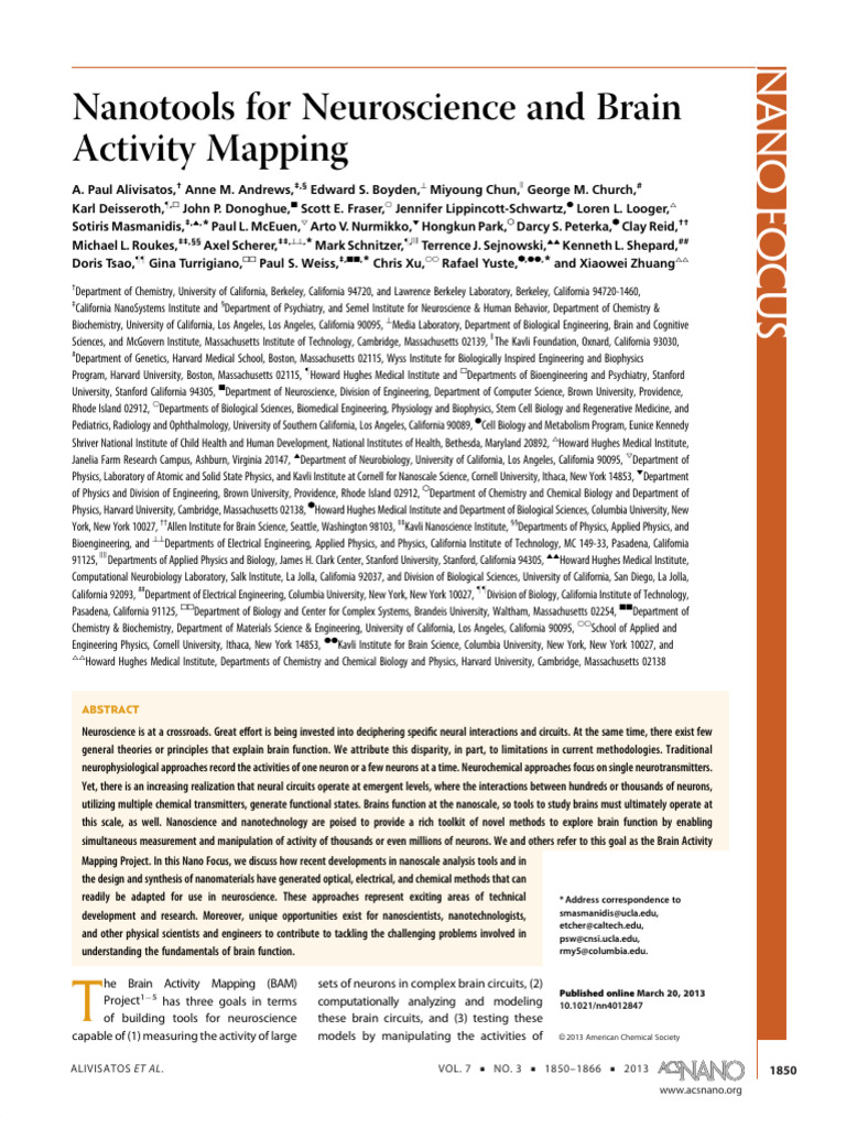 Nanotools For Neuroscience and Brain Activity Mapping | PDF | Brain ...