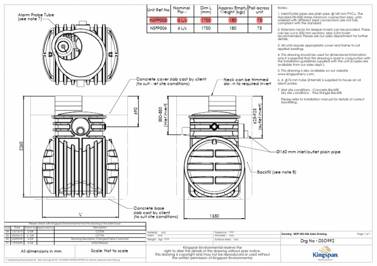 Klargester Kingspan Full Retention Separator Drawing NSFP003 NSFP006 ...