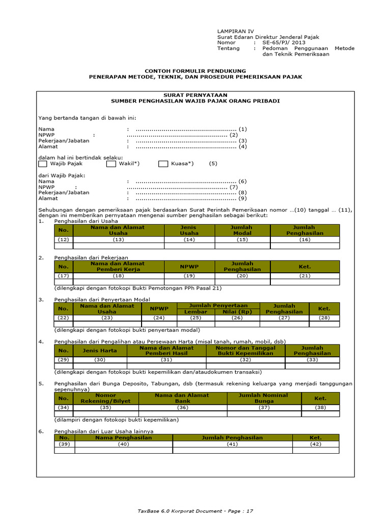 Contoh Formulir Pendukung Metode Dan Teknik Pemeriksaan (Lampiran Se-65 ...