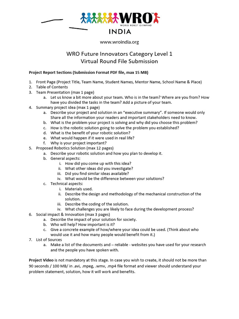 Future Innovators Level 1 Submission WRO India 2024 | PDF