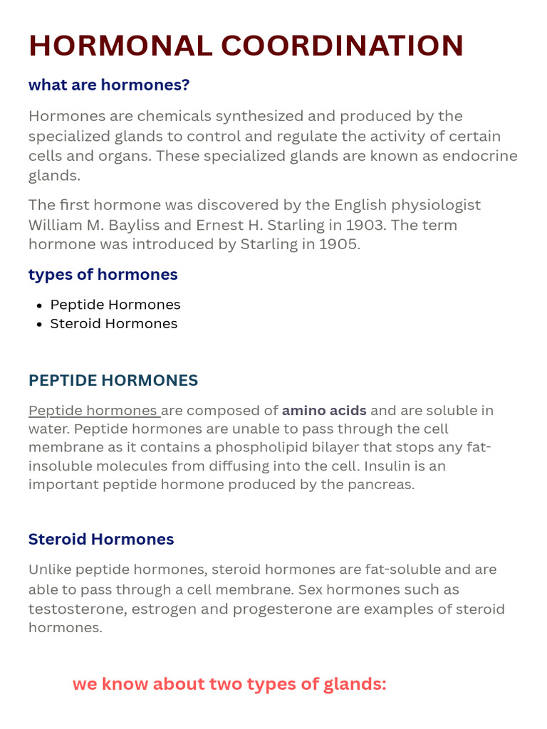 Hormonal Coordination | PDF | Endocrine System | Hormone