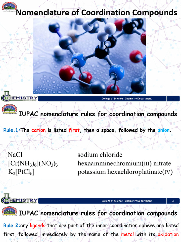 Nomencleature of Coordination Compounds | PDF | Coordination Complex ...