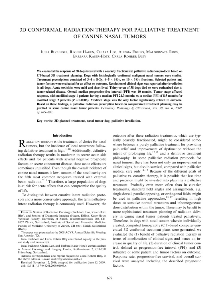 3D Conformal Radiation Therapy For Palliative Treatment of Canine Nasal ...