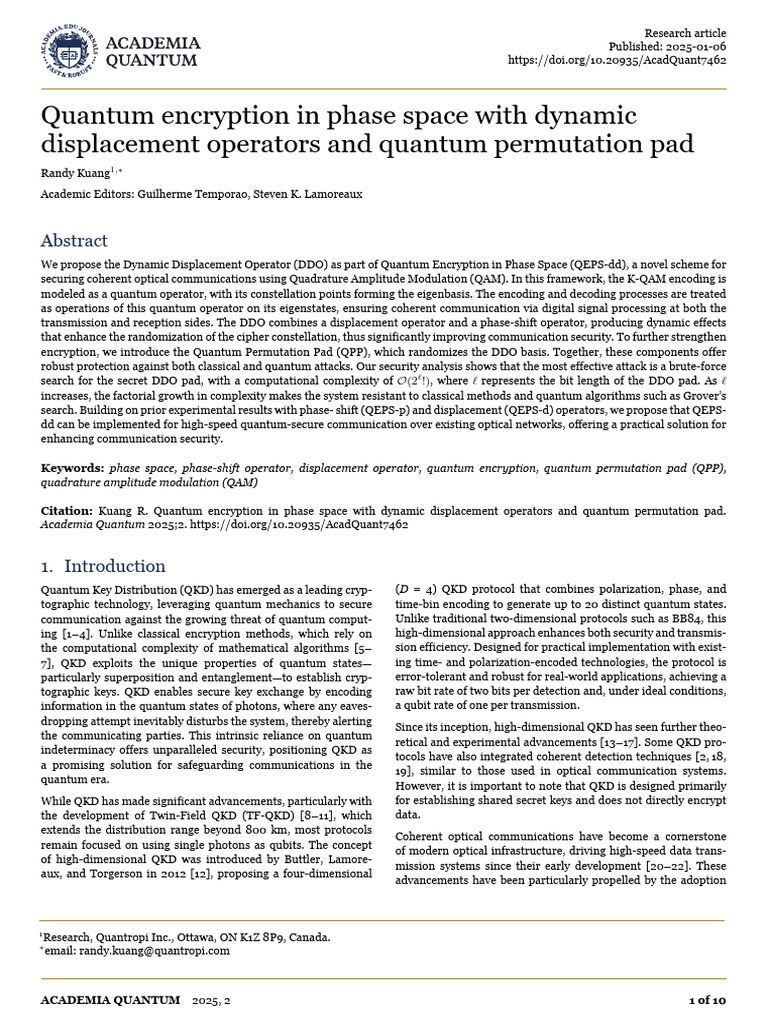 Quantum Encryption in Phase Space With d | PDF | Theoretical Physics ...
