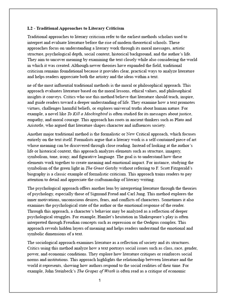 L 2_Traditional Approaches | PDF | Psychology | Literary Criticism
