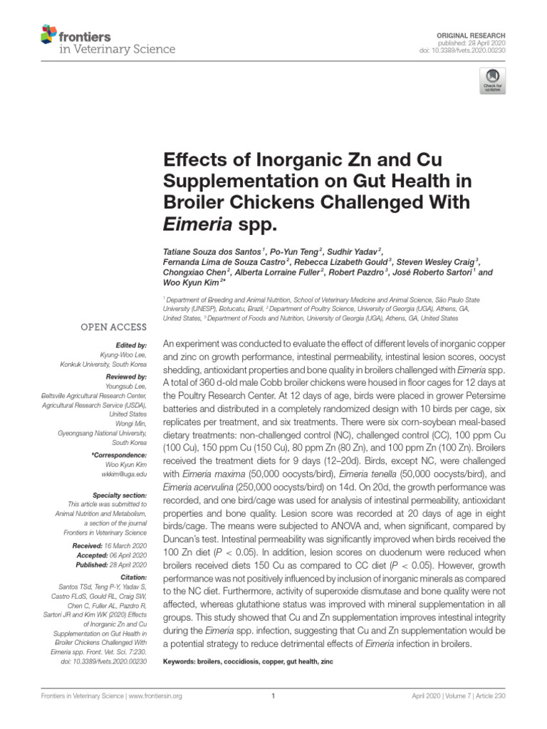 Effects of Inorganic Zn and Cu Supplementation on Gut Health in Broiler ...