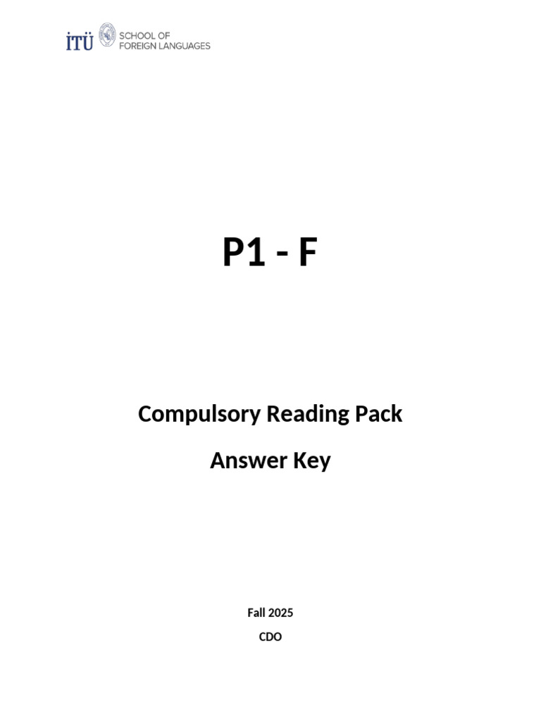 P1-F 2025-2026 Compulsory Reading Pack ANSWER KEY | PDF