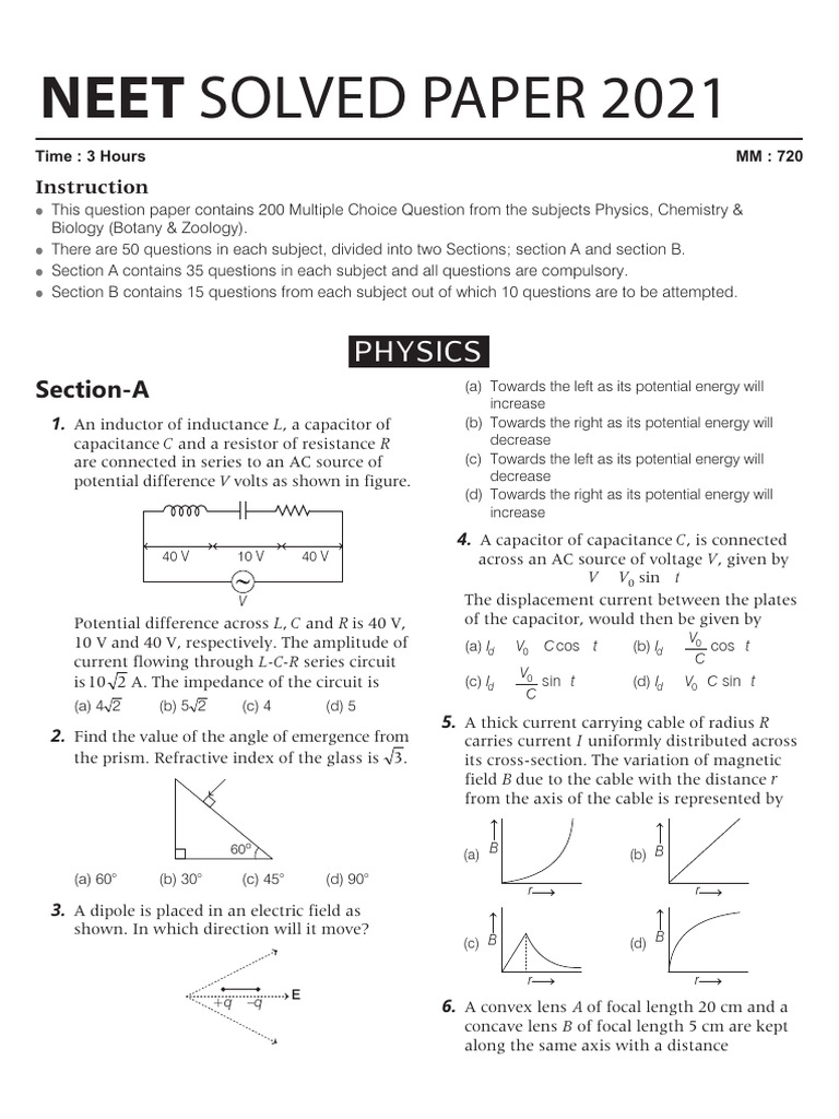 Neet Question Paper | PDF | Capacitor | Series And Parallel Circuits