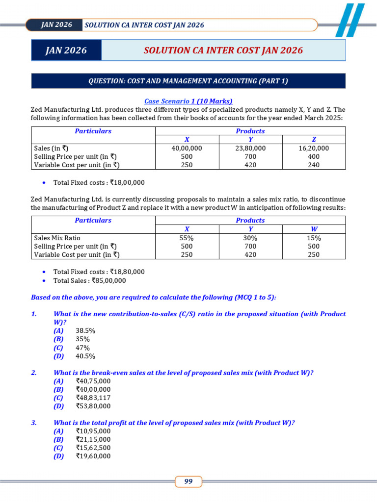 Solution CA Inter Cost Jan 2026 | PDF | Cost Of Goods Sold | Expense