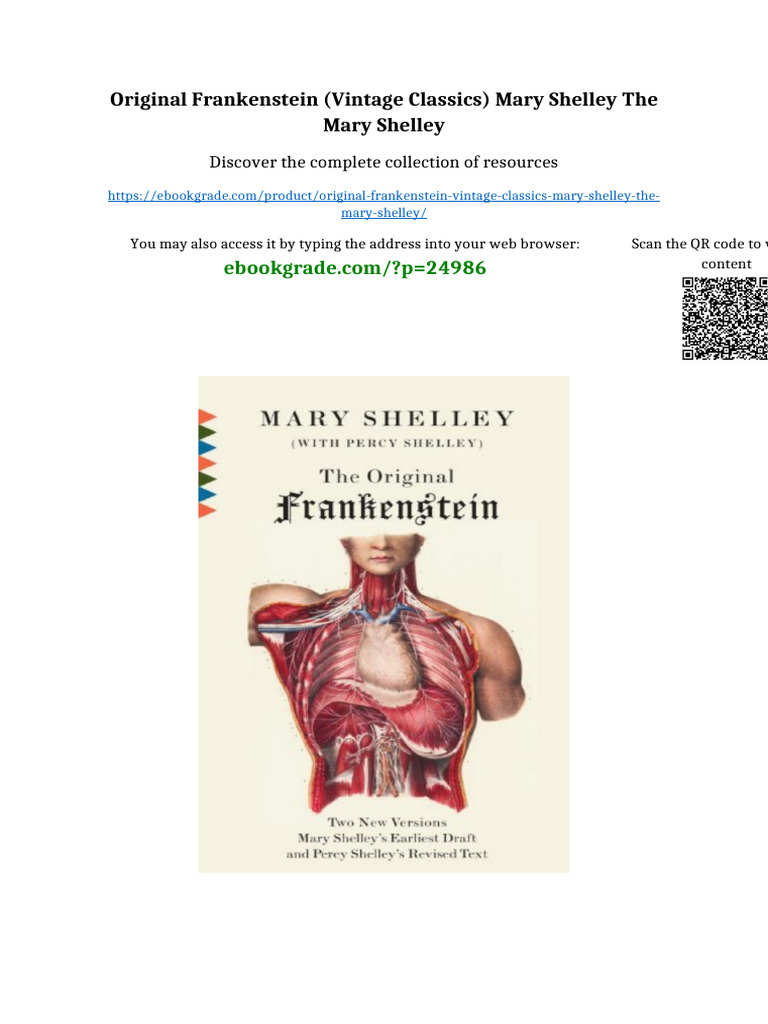 Original Frankenstein (Vintage Classics) Mary Shelley The Mary Shelley ...