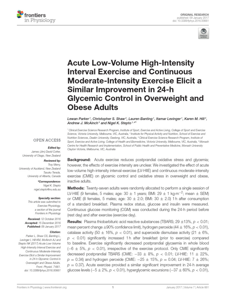 Acute Low-Volume High-Intensity | PDF | Hyperglycemia | Superoxide ...
