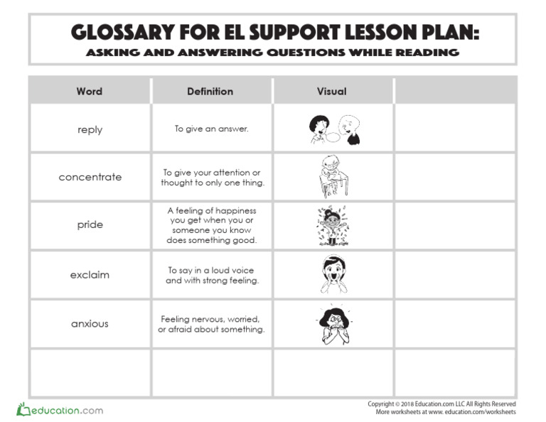 Glossary Asking and Answering Questions While Reading | PDF
