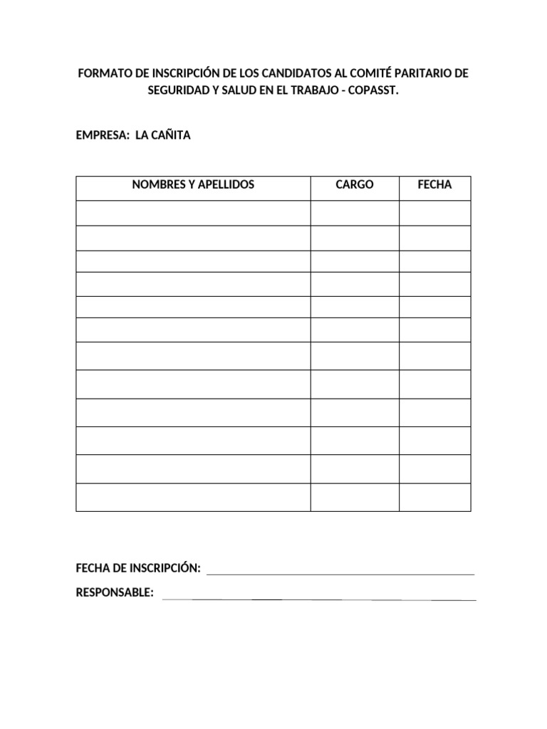 Inscripciones - Copasst | PDF