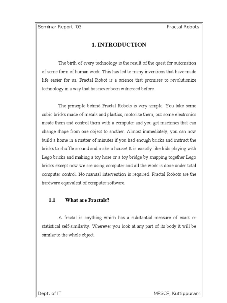 Fractal Robots Seminar Report | PDF | Robot | Robotics