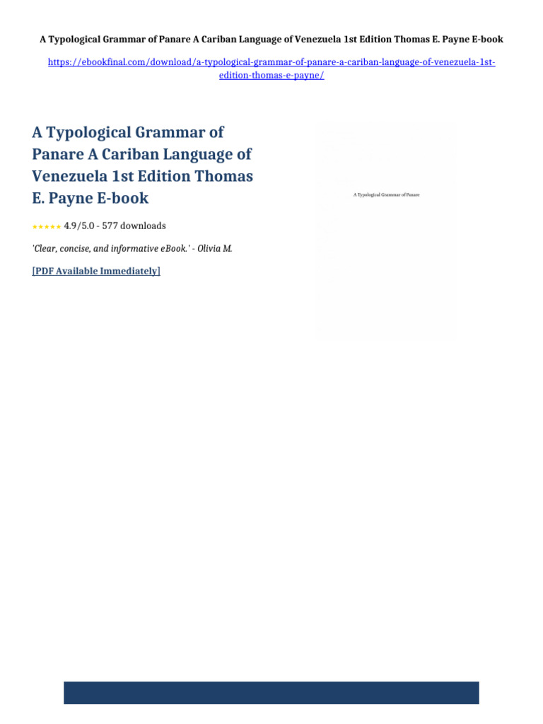 A Typological Grammar of Panare A Cariban Language of Venezuela 1st ...