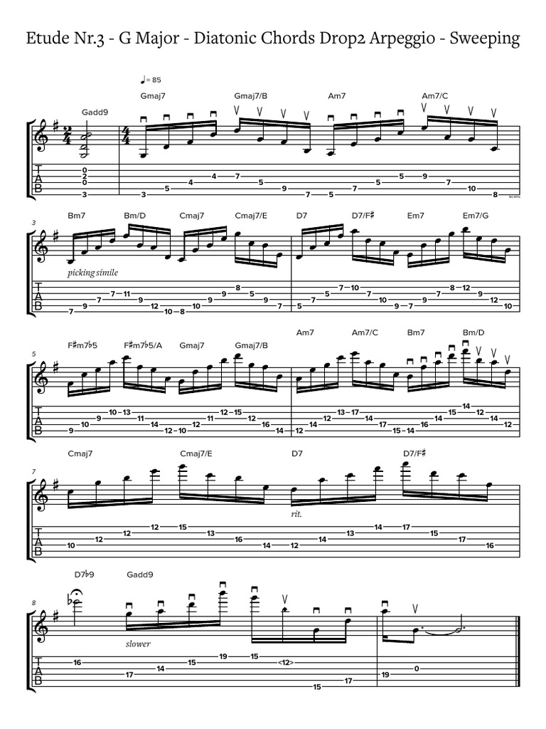 Etude Nr 3 G Major Diatonic Chords Drop2 Arpeggio Sweeping | PDF ...