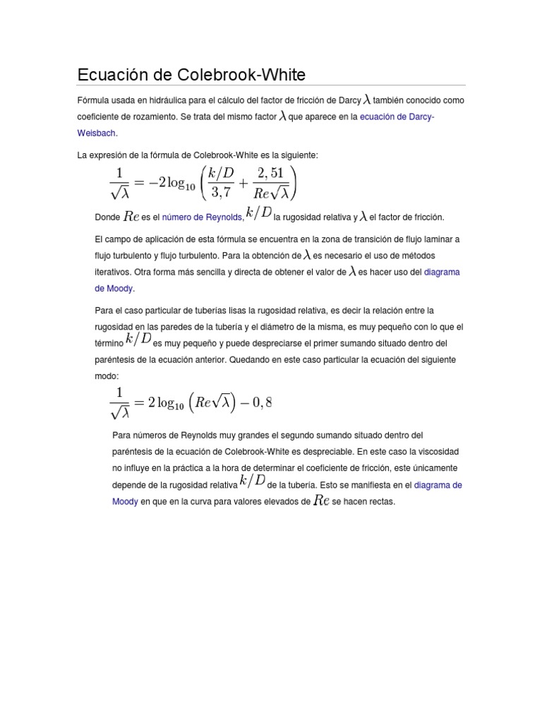 Ecuación de Colebrook | PDF | Ciencia y matemáticas