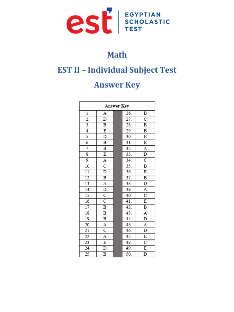 EST II - Math Level 2 - October 2020 - AK | PDF