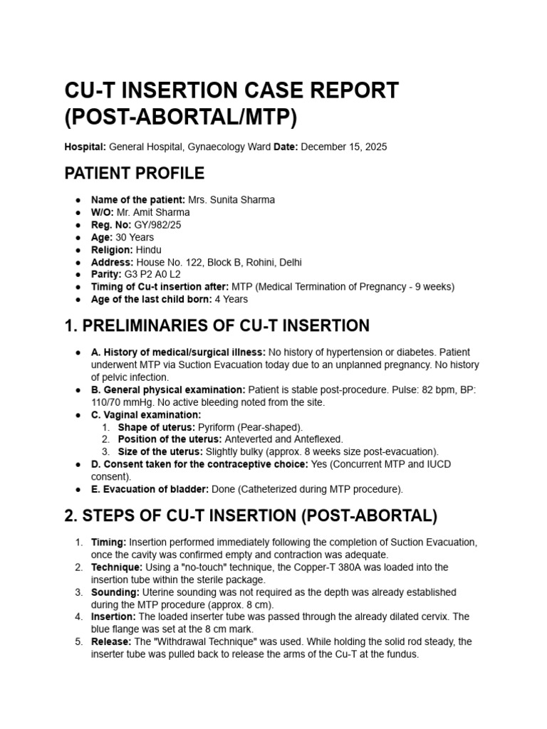 Copper-T Insertion Case Report 6 | PDF | Abortion | Uterus