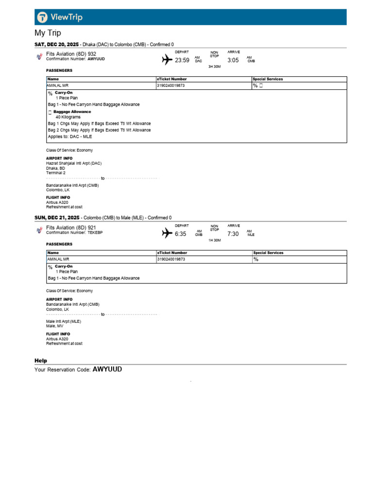 20 Dec 25 Al Amin Ticket | PDF | Civil Aviation | Aviation