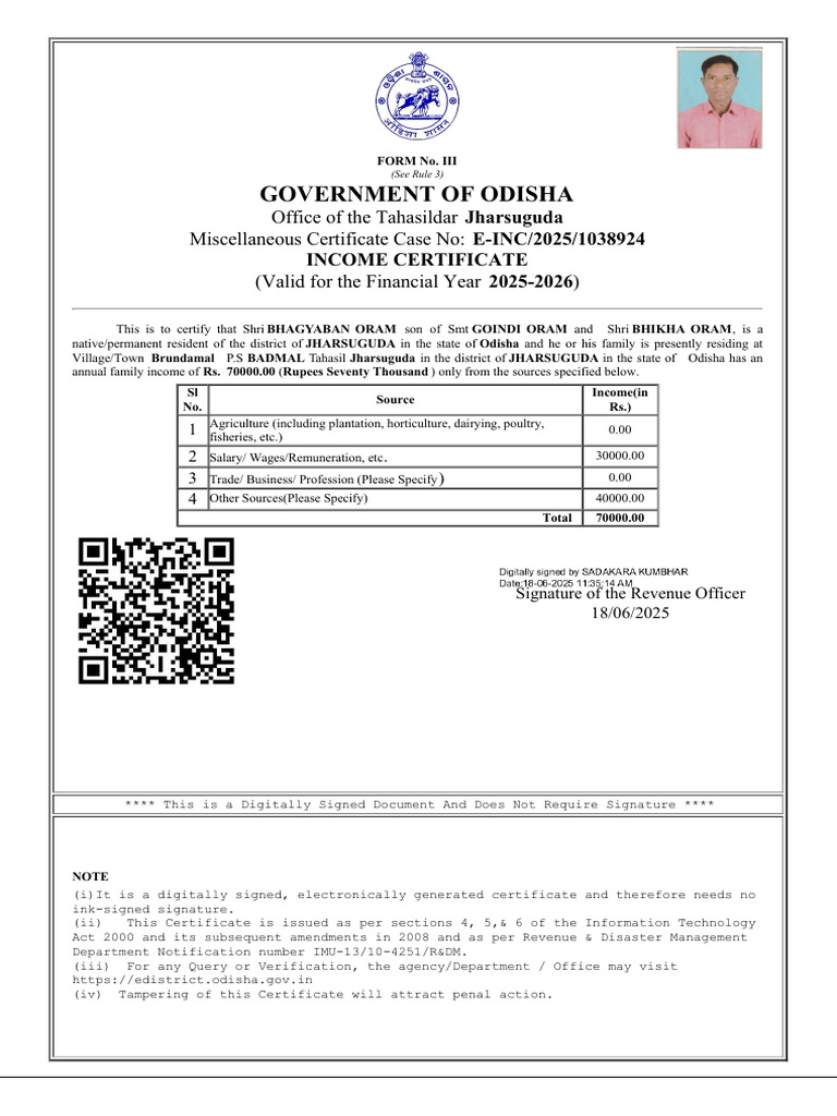 Income Certificate. (7) | PDF