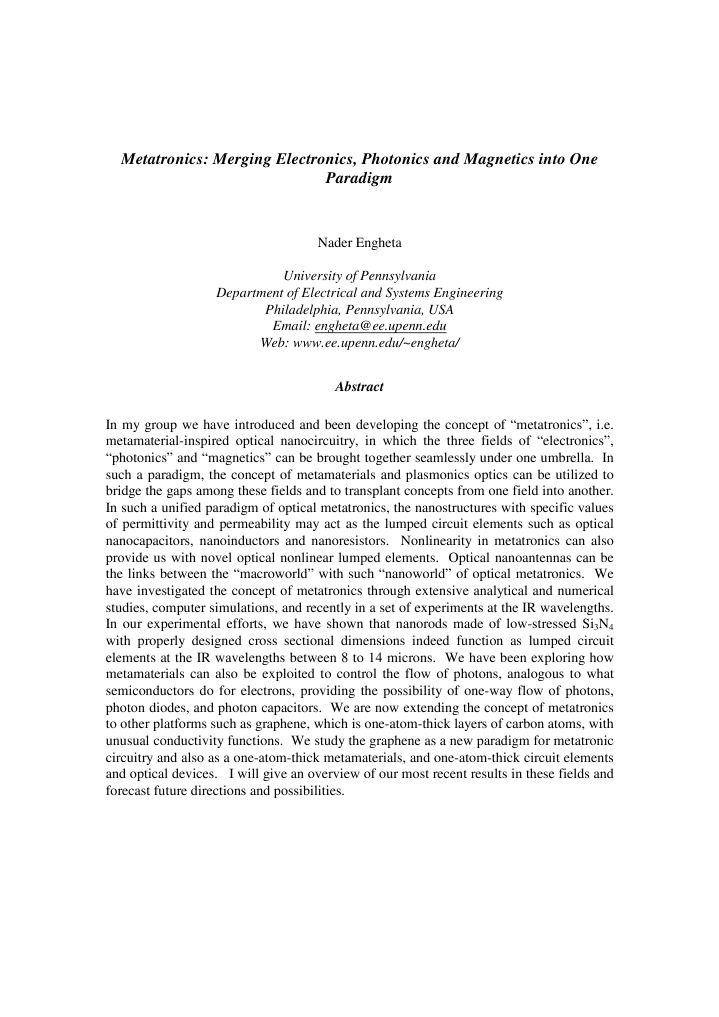 Metatronics: Unifying Electronics and Photonics | PDF