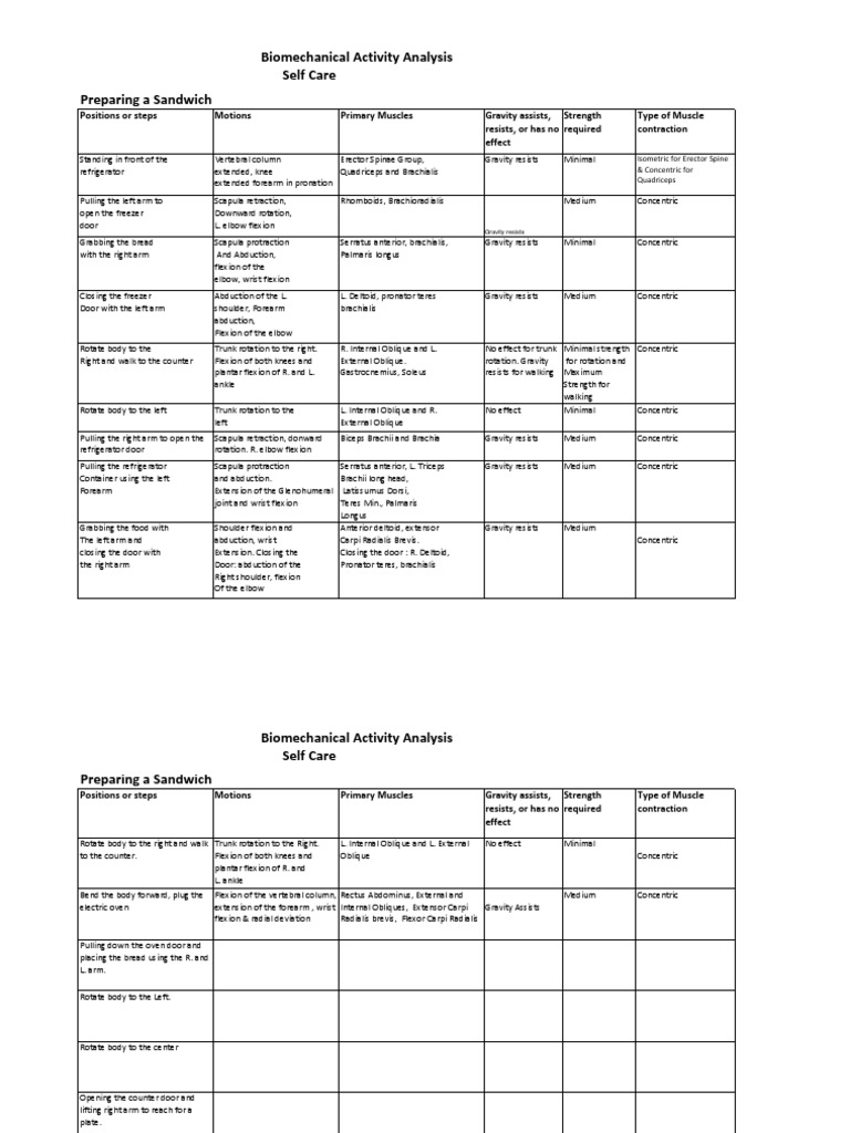 Biomechanical Activity ANalysis Self Care-1 | PDF | Anatomical Terms Of ...
