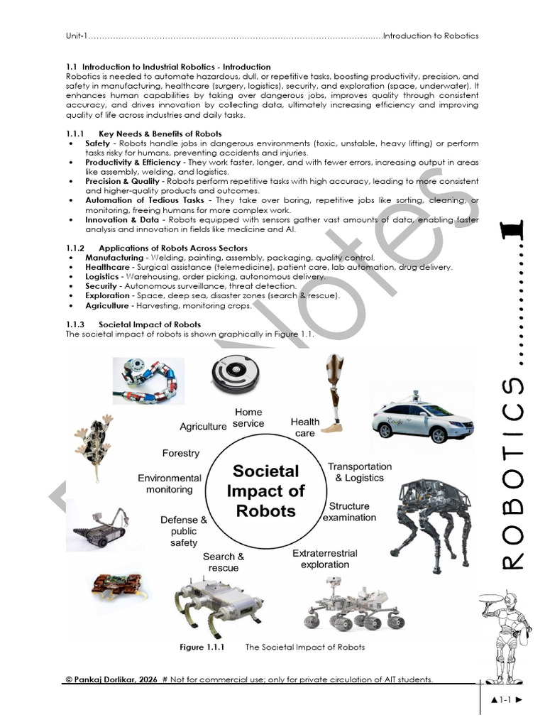 Unit-1-Introduction To Industrial Robotics-Notes | PDF | Robot | Robotics