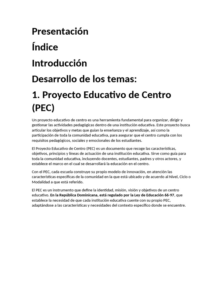 Proyecto Educativo de Centro (PEC) | PDF | Evaluación | Plan de estudios