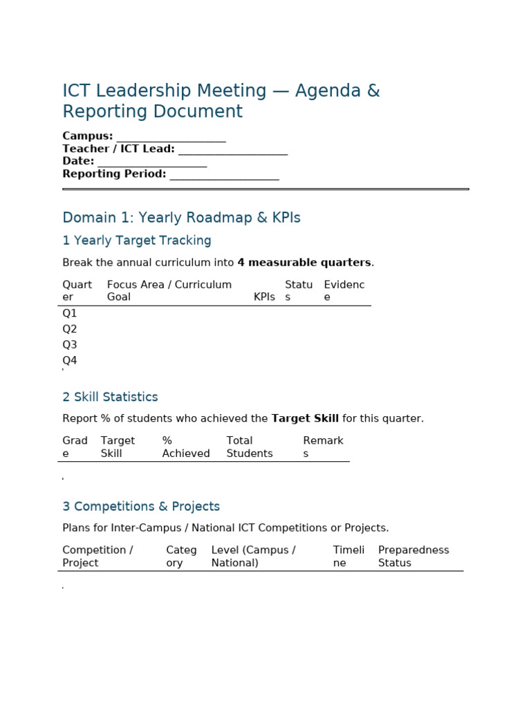 Ict Meeting Agenda & Reporting Template | PDF | Information And ...