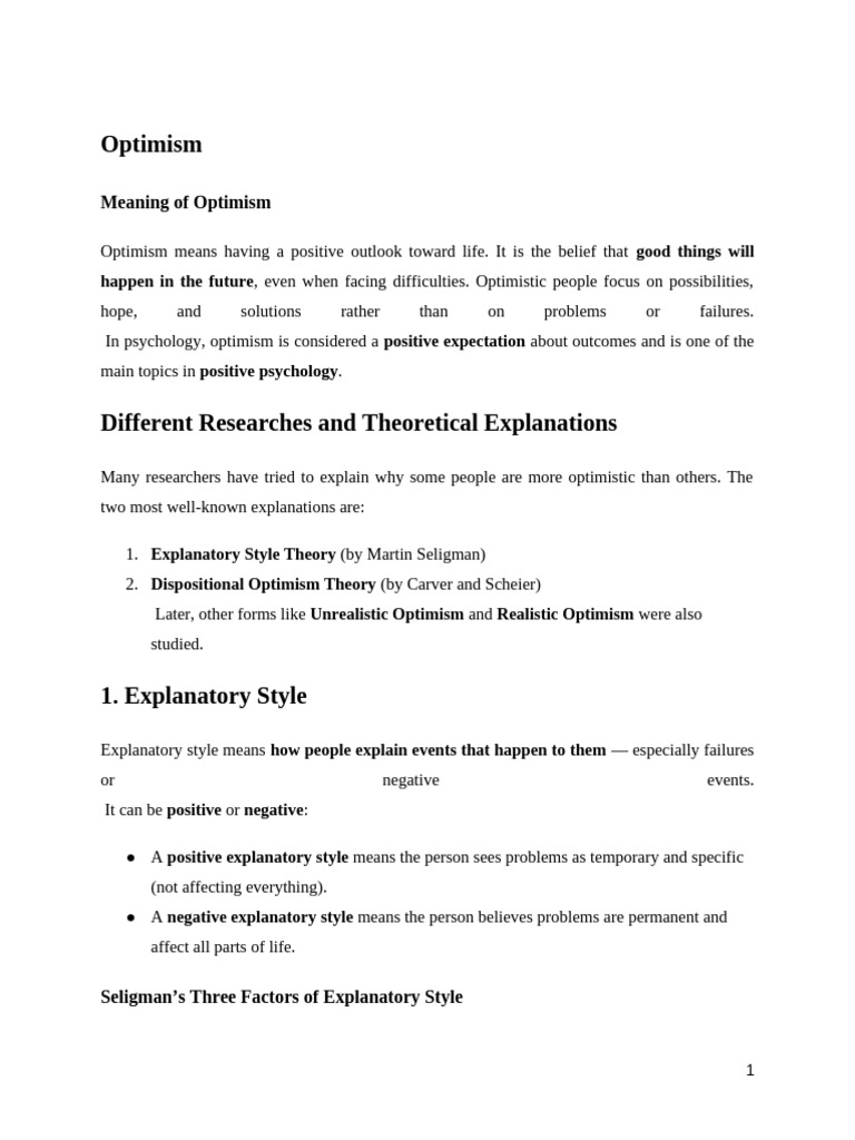 Optimism Positive Psychology | PDF | Optimism | Emotions