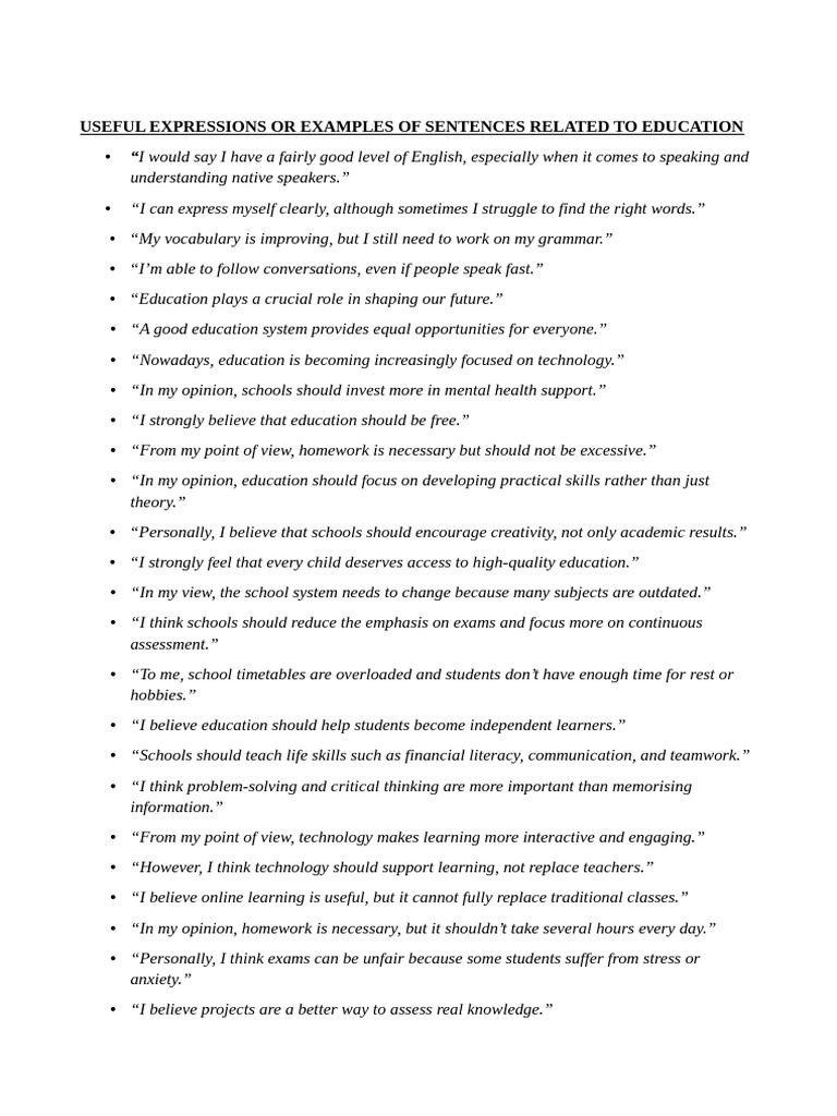 Expressions and Examples of Education (1) | PDF | Foreign Language ...