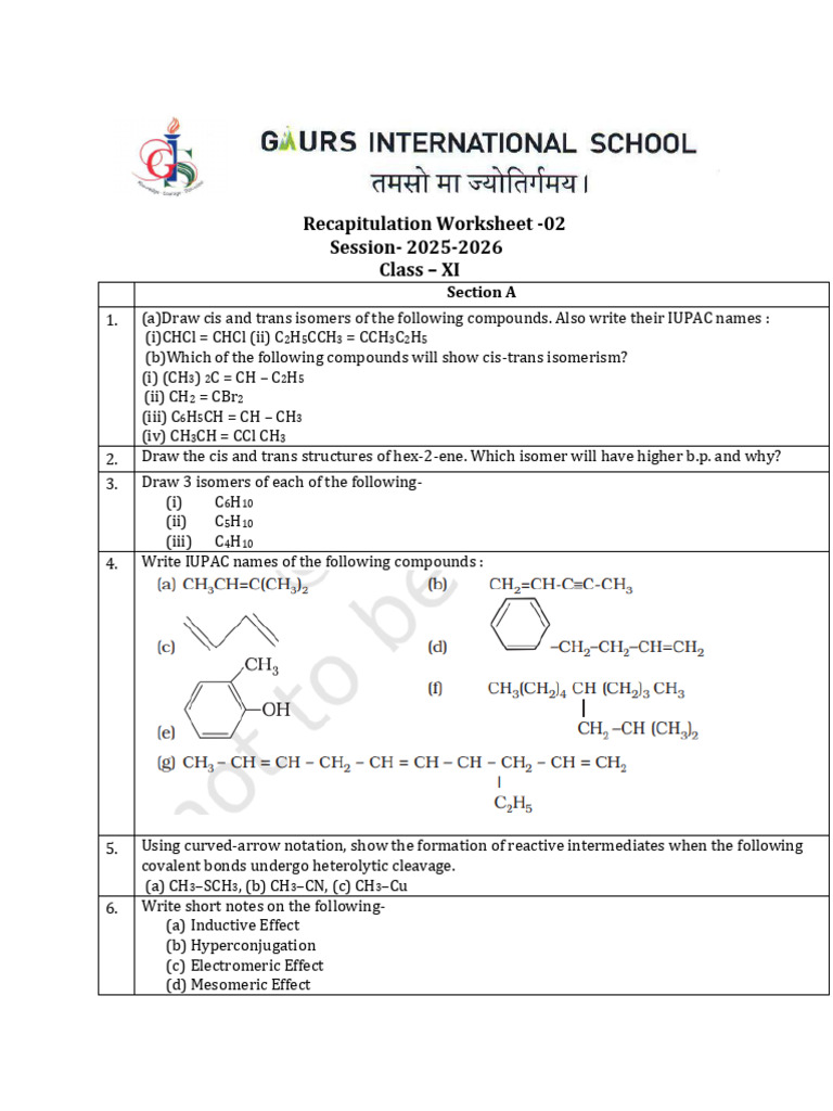 Recapitulation Worksheet 02 | PDF | Aromaticity | Alkene