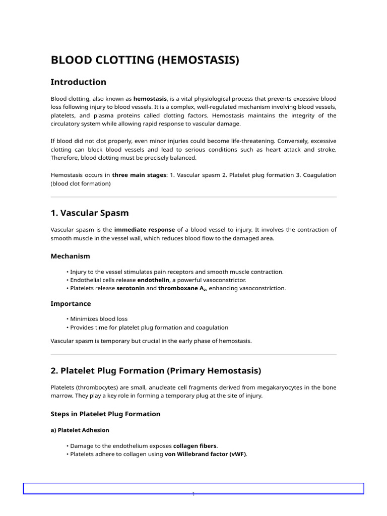 Blood Clotting (Hemostasis) - Detailed Study Notes | PDF | Coagulation ...