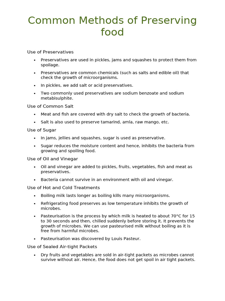Common Methods of Preserving Food | PDF